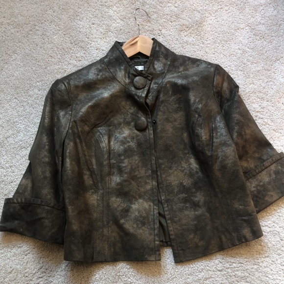 Cache | Jackets & Coats | Cache Cropped Metallic Leather Jacket | Poshmark